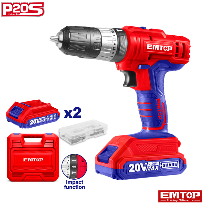 EmTop P20s Cordless Drill 10mm 20V + 2x Battery | Tool.lk