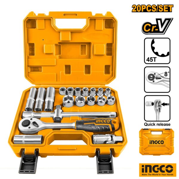 INGCO 20 PCs 1/2″ Box Socket Set | Tool.lk