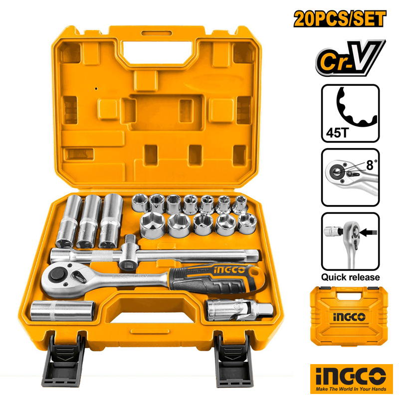 INGCO 20 PCs 1/2″ Box Socket Set | Tool.lk