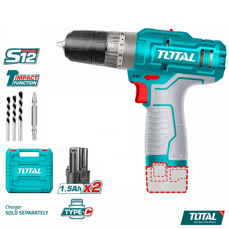 TOTAL Cordless Impact Drill With S12 Battery X2 | Tool.lk