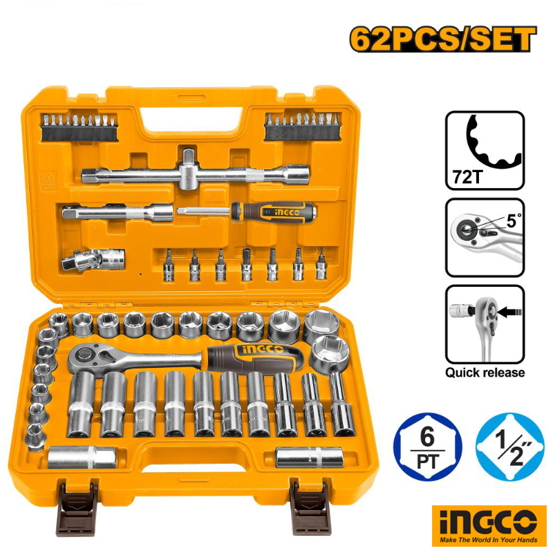 INGCO 62 PCs 1/2″ Socket Tool Set Box | Tool.lk
