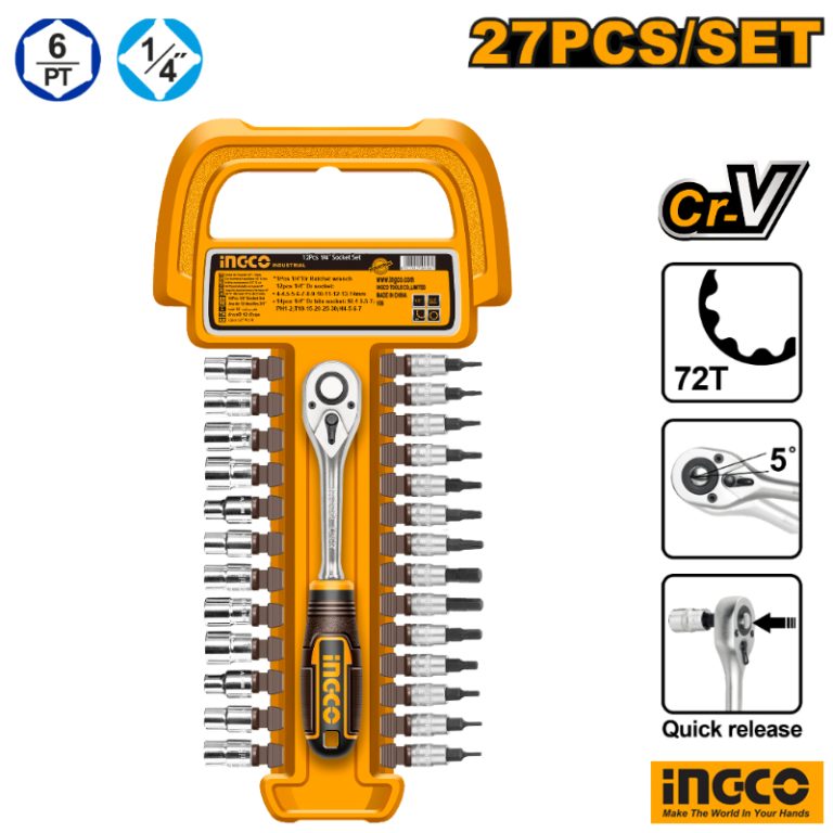 INGCO 27pcs 1/4 Ratchet Socket Set | Tool.lk
