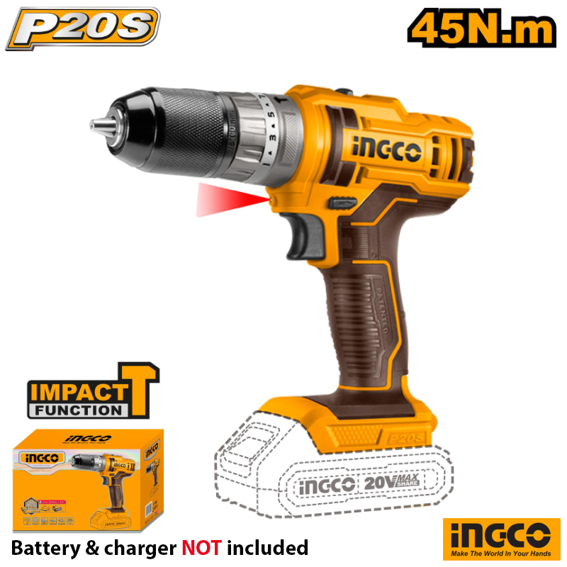 INGCO Cordless Impact Drill 10mm 20V (Metal Chuck) | Tool.lk